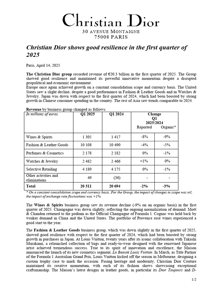 Christian Dior - Q1 Revenue VA | PDF | Perfume