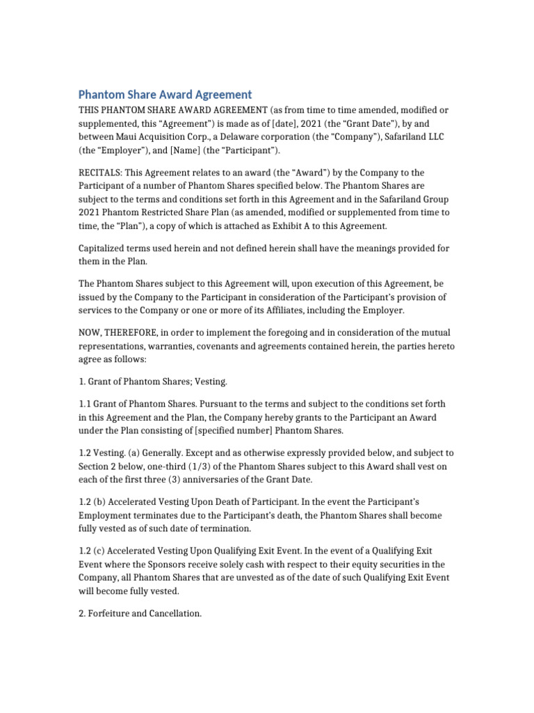 Phantom Share Award Agreement Corrected | PDF | Civil Law (Legal System ...