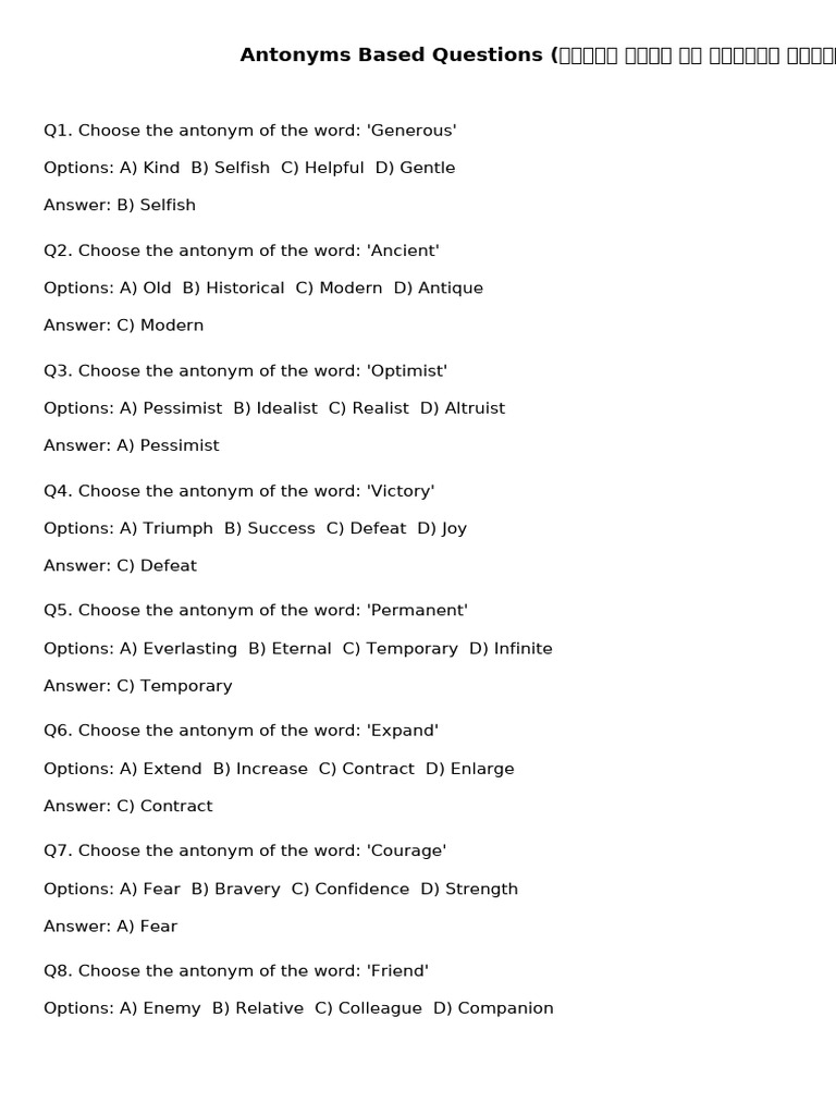 Antonyms Questions | PDF