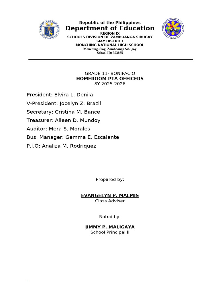 Homeroom PTA Officers. | PDF