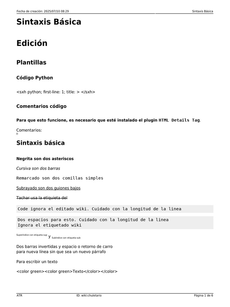 Sintaxis Basica Dokuwiki | PDF | Wiki | Texto