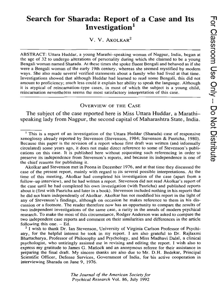 Uttara Huddar Akolkar (1992) - Search For Sharada | PDF