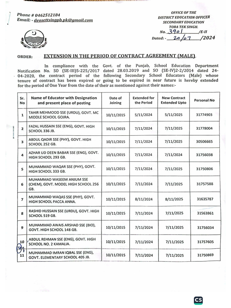 Extension in The Period of Contract Agreement Male | PDF