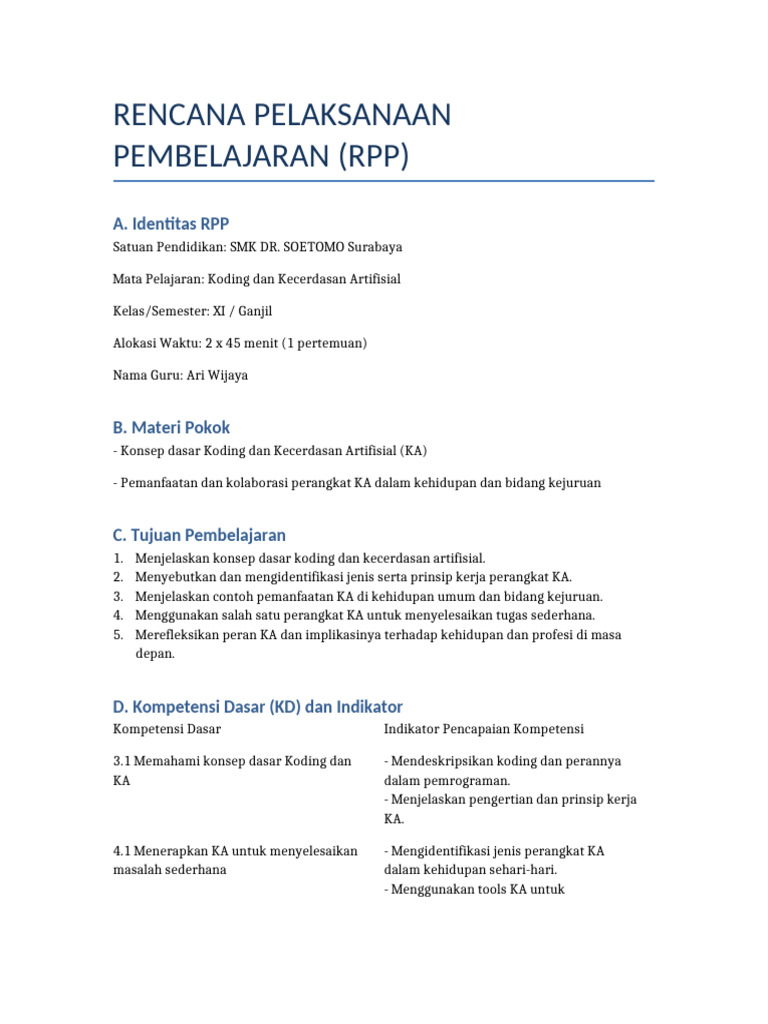 RPP Koding Ka SMK DR Soetomo | PDF