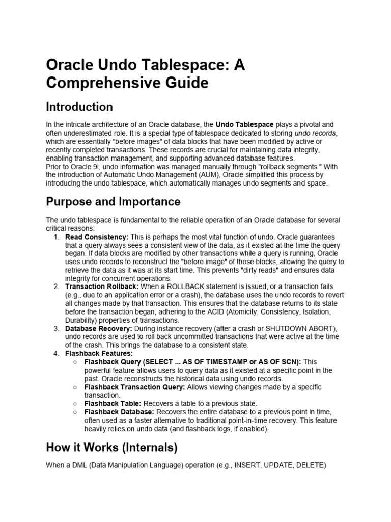 Understanding Oracle Undo Tablespace | PDF | Database Transaction ...
