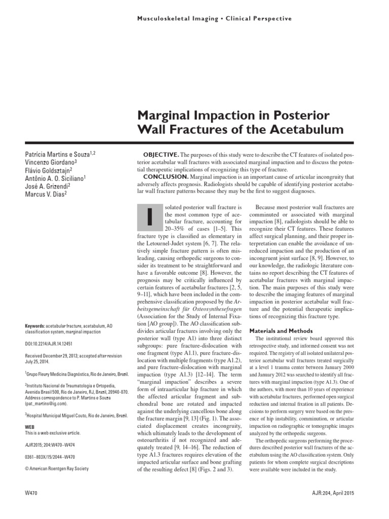 Siciliano Et Al 2015 Marginal Impaction in Posterior Wall Fractures of ...