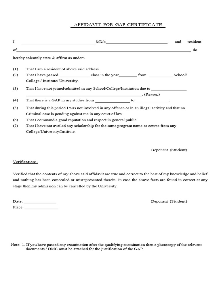 Affidavit For Gap Certificate | PDF