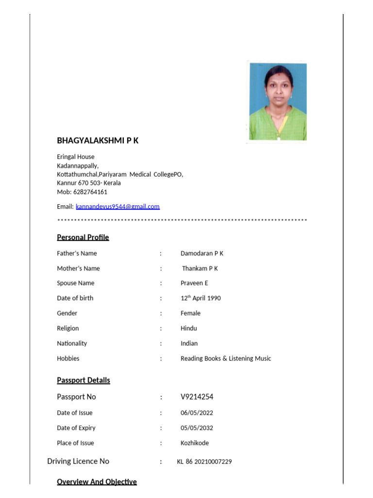 Bhagyalakshmi 1 BIODATA | PDF | Intensive Care Unit | Nursing