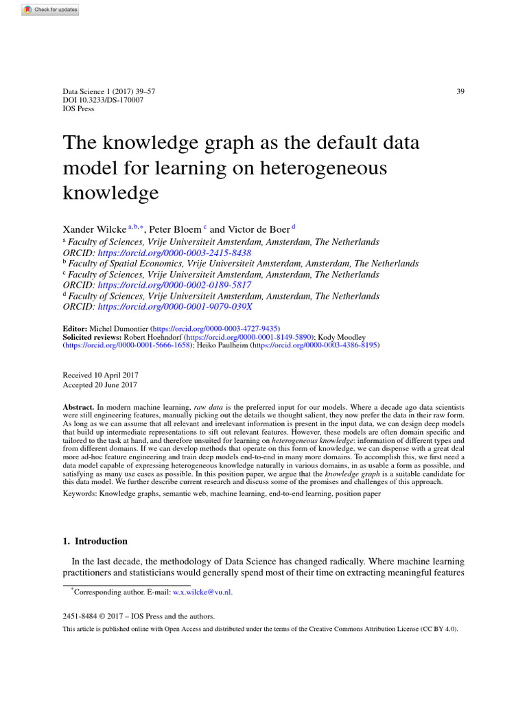Wilcke Et Al 2017 The Knowledge Graph As The Default Data Model For Learning On Heterogeneous ...