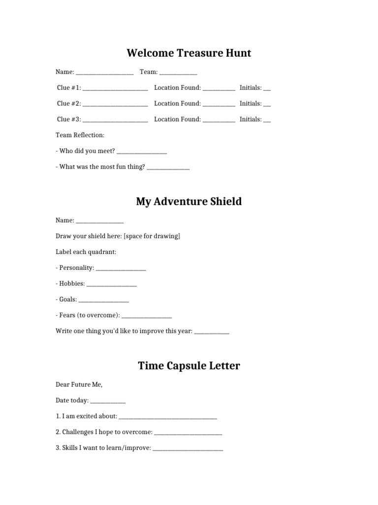 Adventure Activities Worksheet | PDF