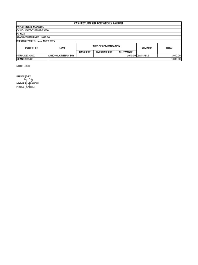 Cash Return Slip Form Updated | PDF | Business