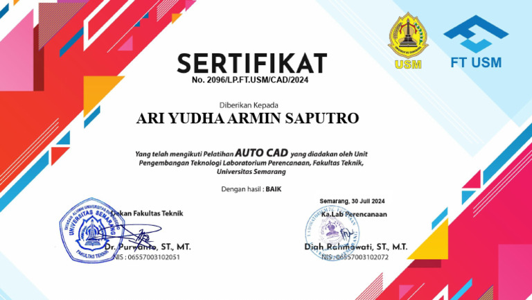 Sertifikat - Cad - Ari Yudha Armin Saputro | PDF