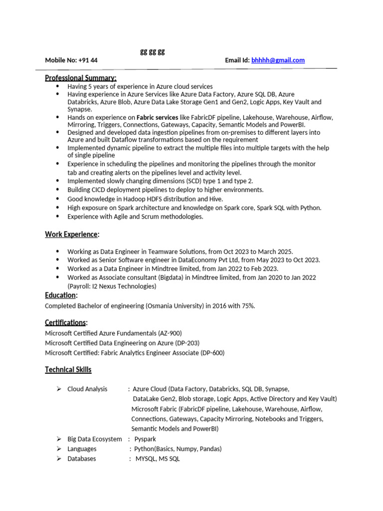 Vittal Reddy Resume (5.0 Years) | PDF | Microsoft Azure | Computer Science
