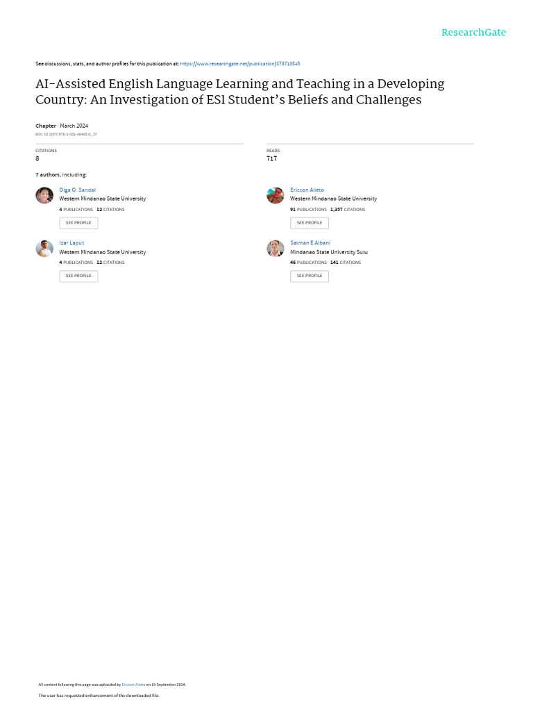 AI Assisted English Language Learning and Teaching in A Developing ...