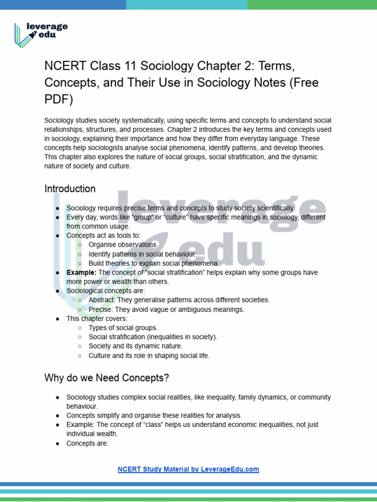 Sociology Chapter 2: Key Concepts Explained | PDF | Society | Sociology