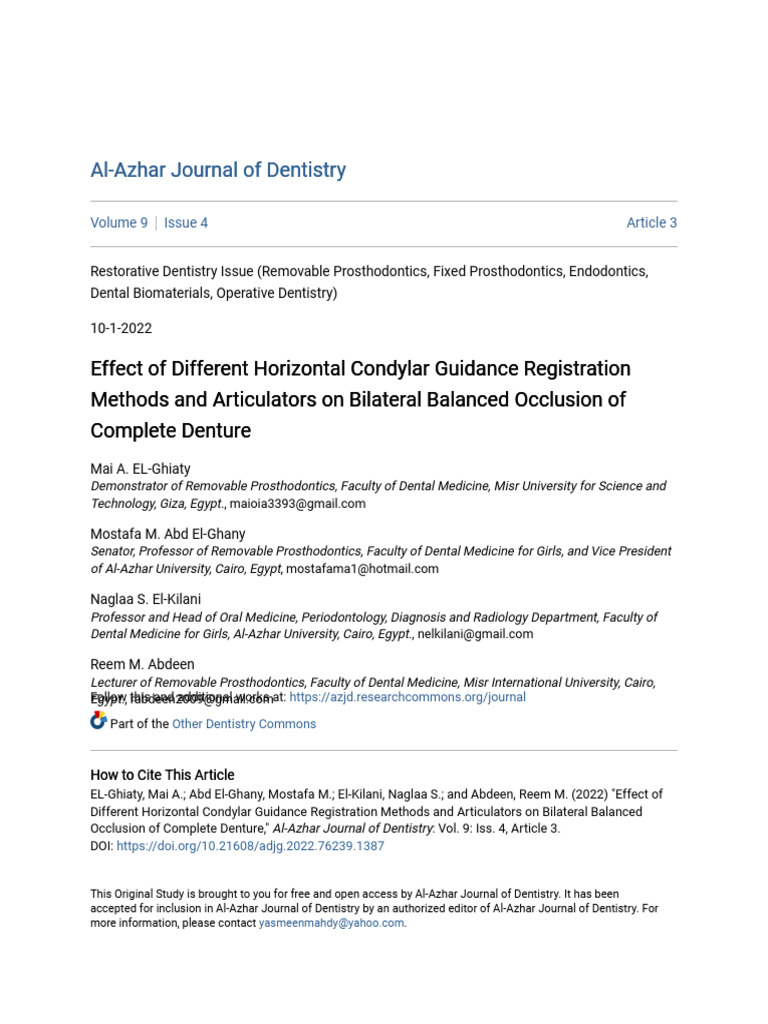Effect of Different Horizontal Condylar Guidance Registration Met | PDF ...