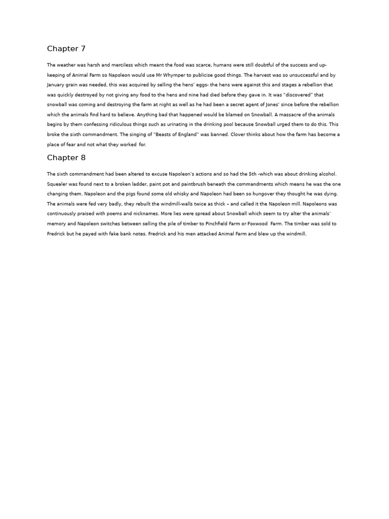 Animal Farm Chapter 7&8 Summary | PDF