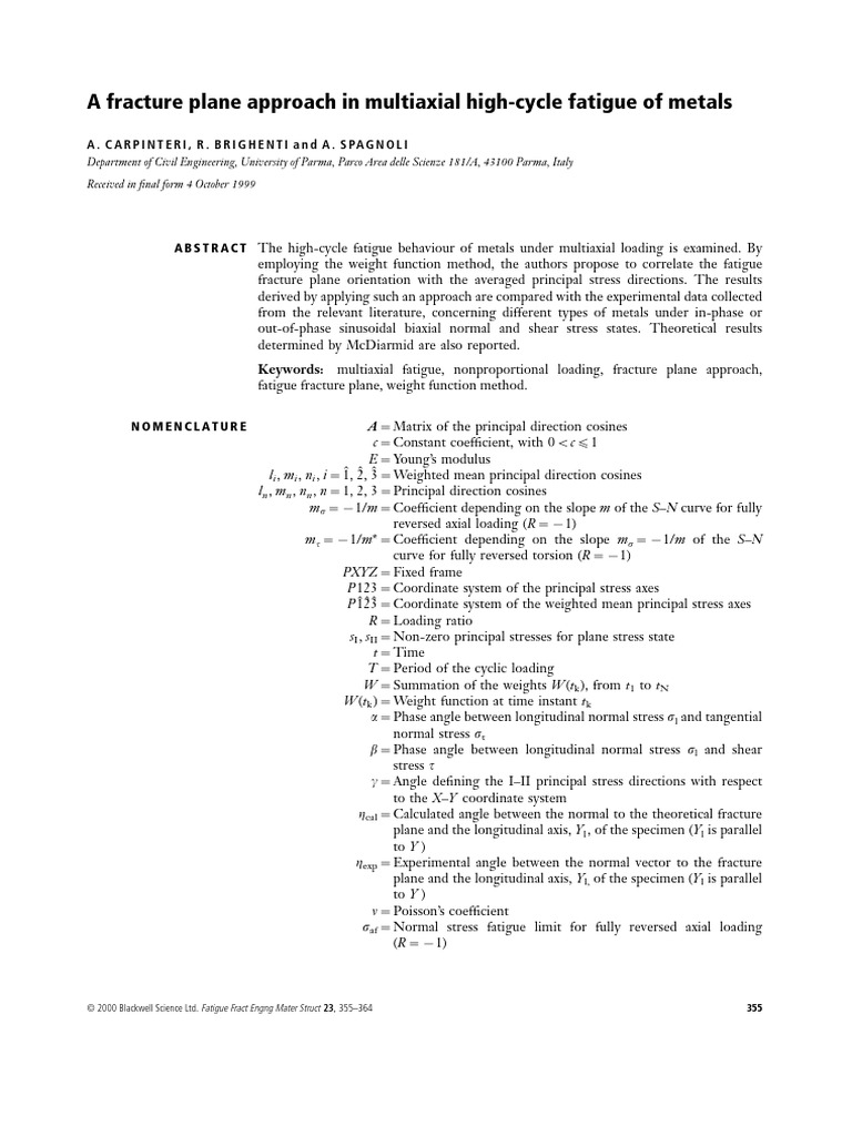 A Fracture Plane Approach in Multiaxial High-Cycle Fatigue of Metals | PDF | Fatigue (Material ...
