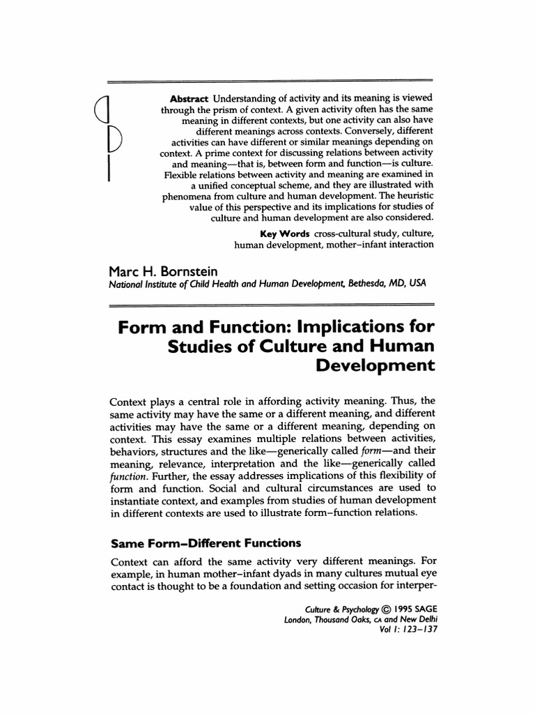 Form and Function Implications For Studies of Culture and Human ...