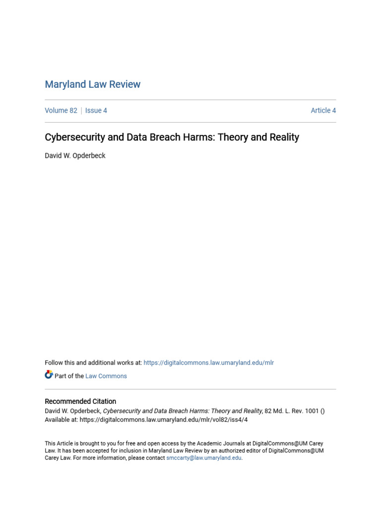 Cybersecurity and Data Breach Harms - Theory and Reality | PDF ...