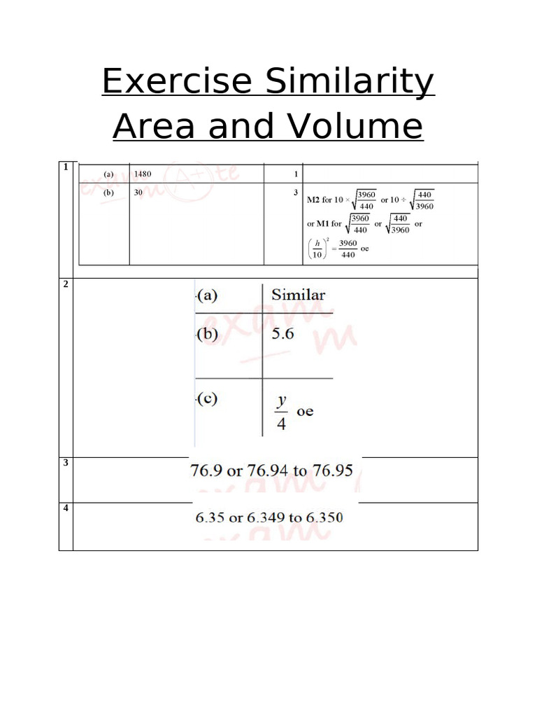 Key Answer Similarity Area and Volume | PDF