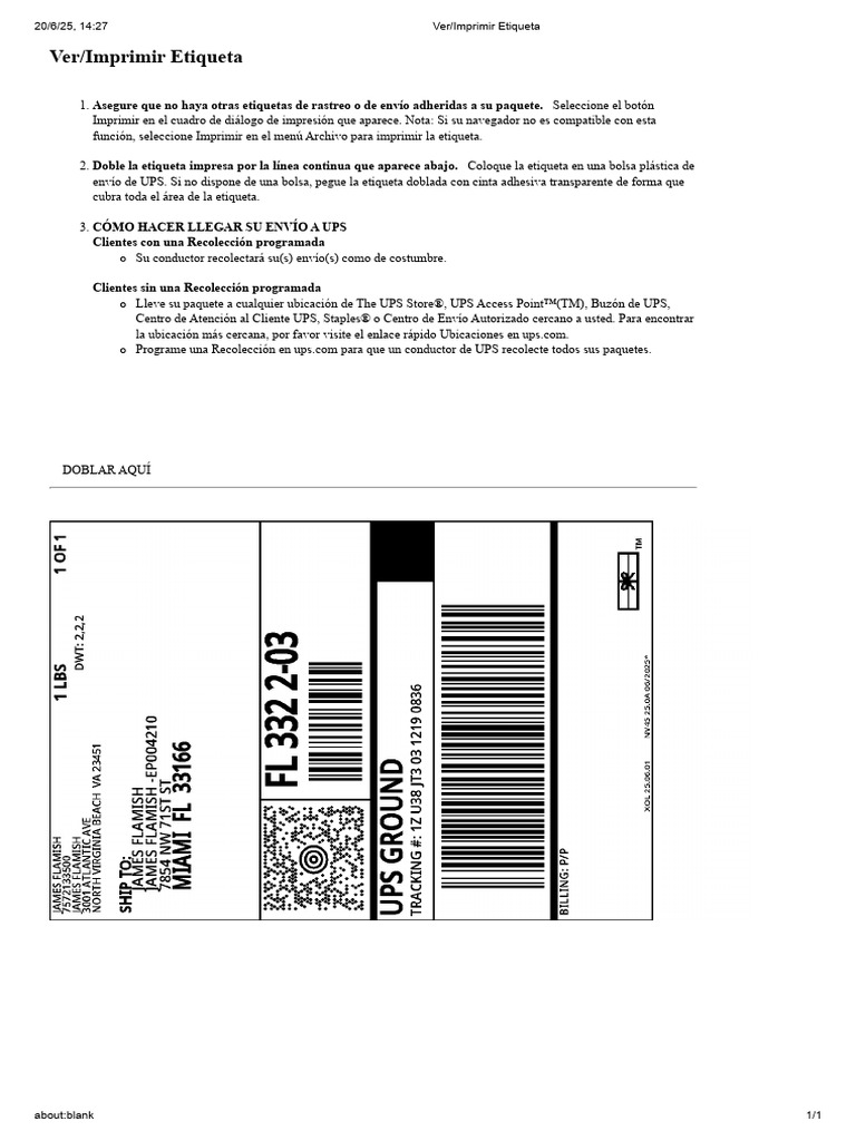 Instrucciones para Etiqueta de Envío UPS | PDF