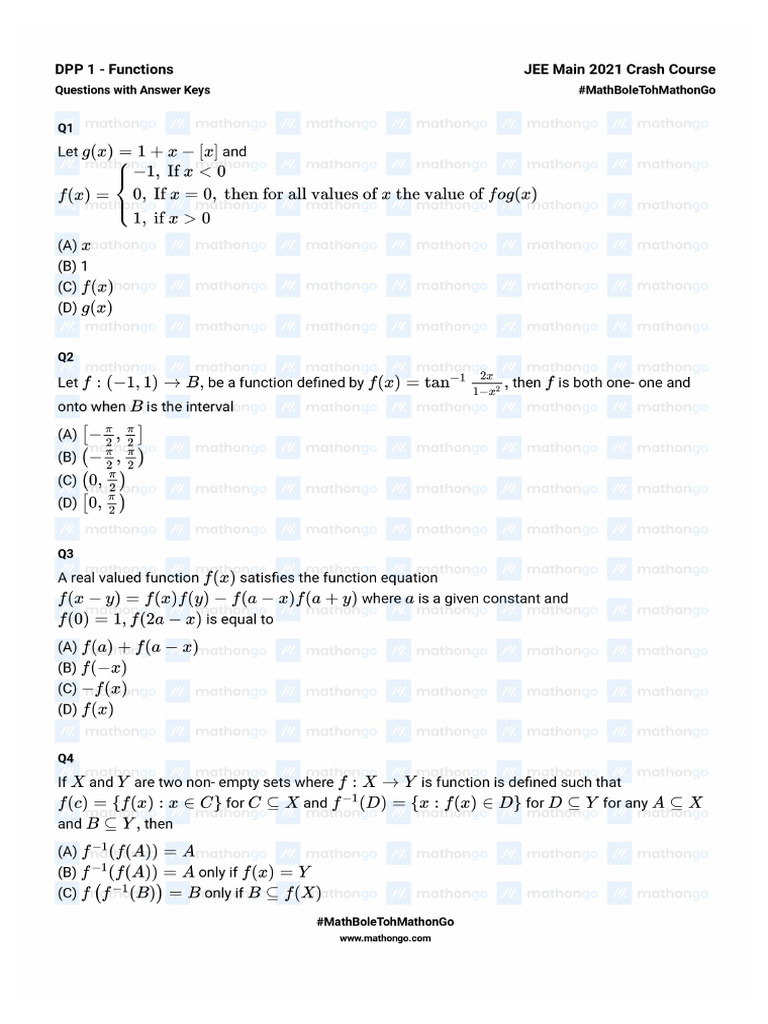 DPP 1 Functions Question Mathongo | PDF