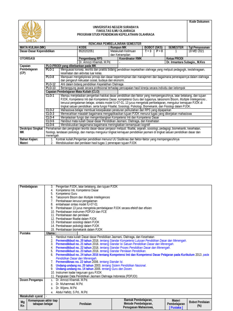 RPS Dasar - Dasar Kependidikan | PDF