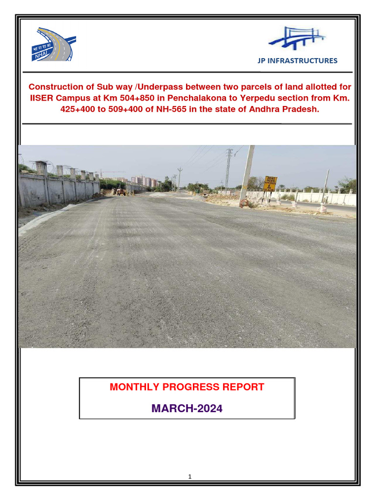 MAR-2024 Monthly Progress Report JP Infra | PDF | Concrete | Road ...