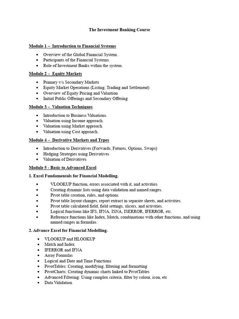 Investment Banking Course Syllabus | PDF | Mergers And Acquisitions ...