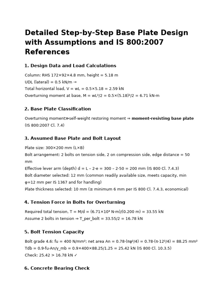Detailed Step-By-Step Base Plate Design With Assum | PDF | Mechanical ...