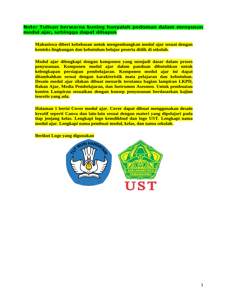 Contoh Format Modul Ajar - PPG UST 2025 | PDF