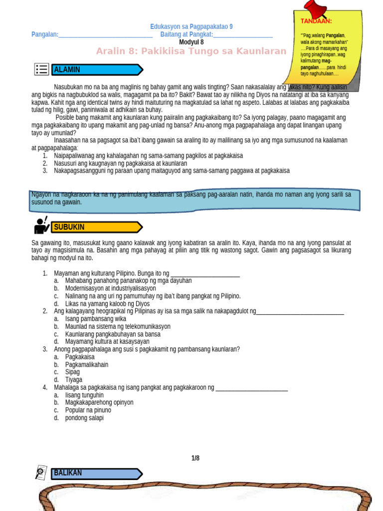 ESP Learning Modules 8 | PDF