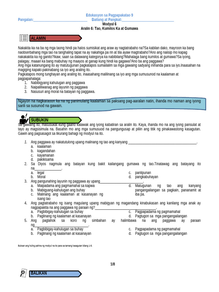 ESP Learning Modules 6 | PDF