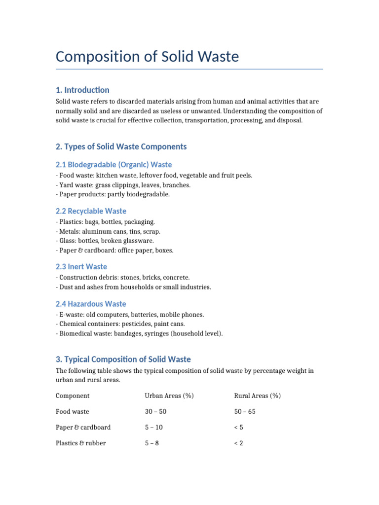 Composition of Solid Waste | PDF