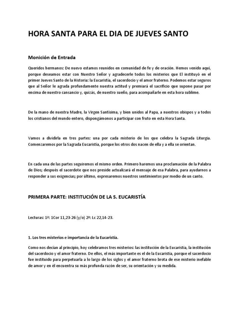 Hora Santa para El Dia de Jueves Santo | PDF | eucaristía | Sacerdote
