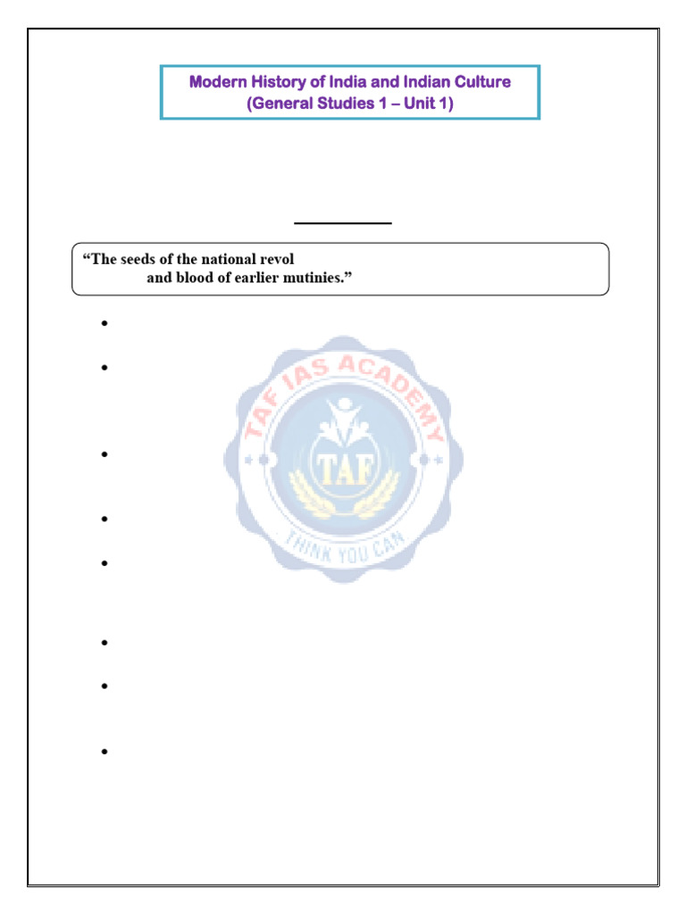 July 9 PYQ Modern India English | PDF | Indian Rebellion Of 1857 | British Raj