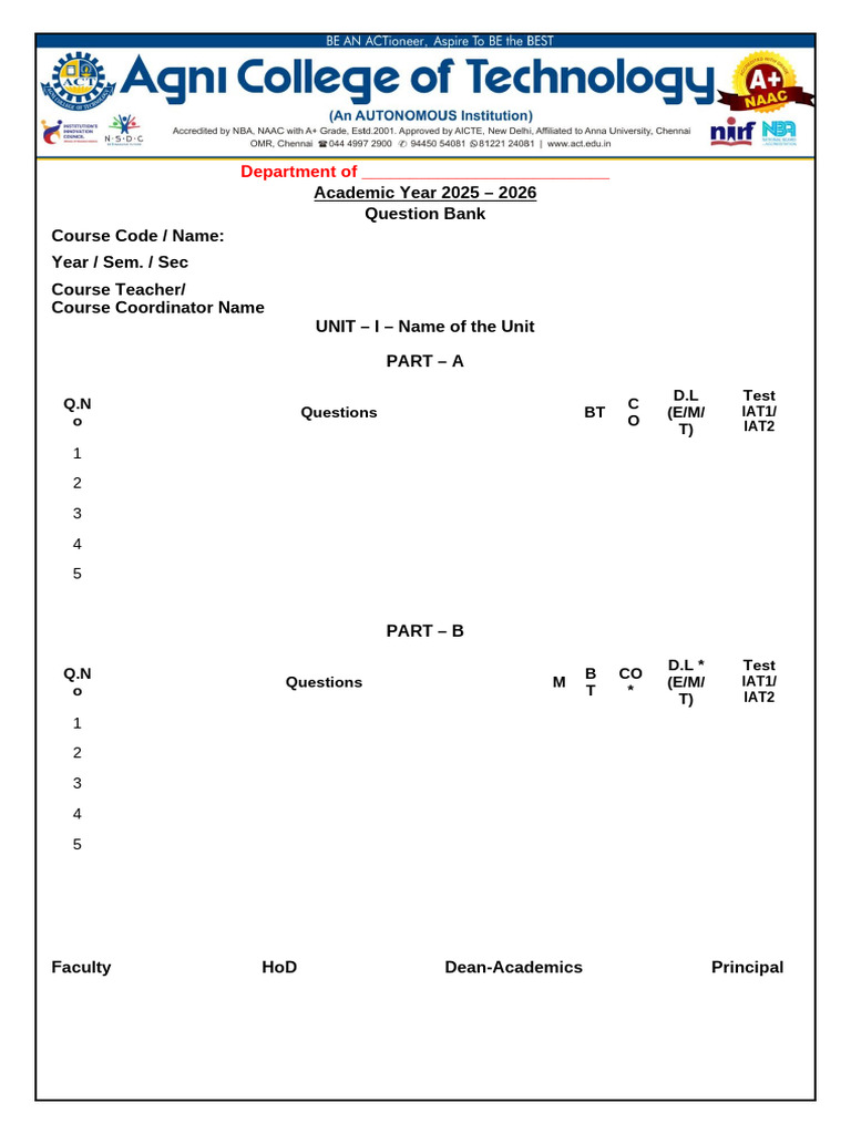 Question Bank Format-Revised | PDF