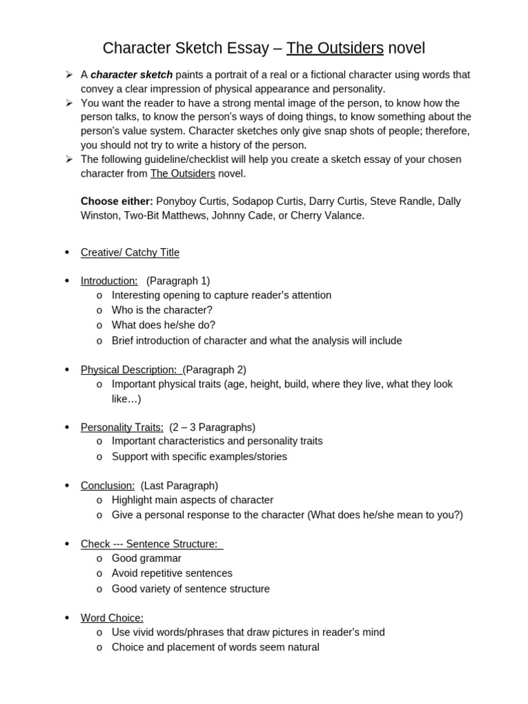 Character Sketch Essay Guidelines and Samples | PDF