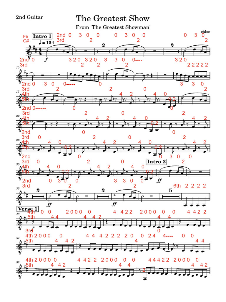 Guitar Chords for The Greatest Show | PDF