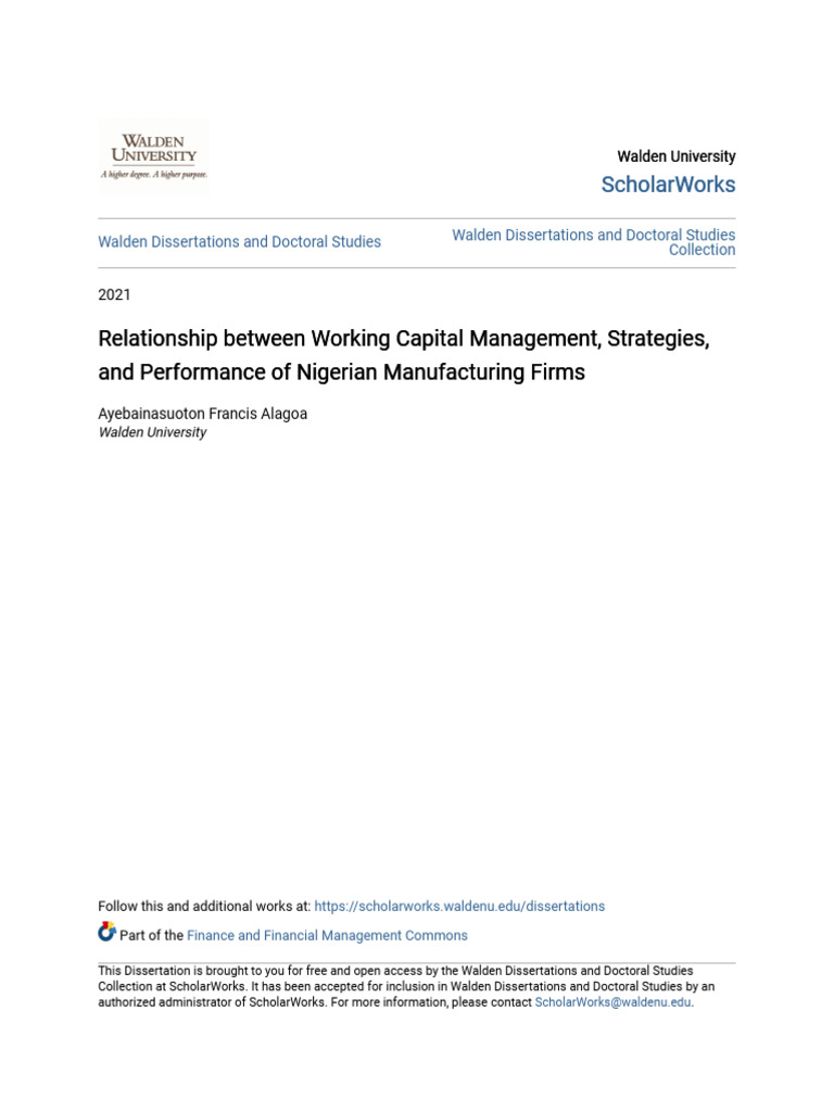 2021-Walden-Relationship Between Working Capital Management Strategies and Performance | PDF ...