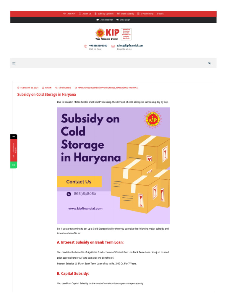 Haryana Cold Storage Subsidy | PDF | Subsidy | Refrigeration