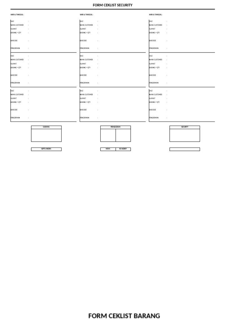 Form Ceklist Barang | PDF