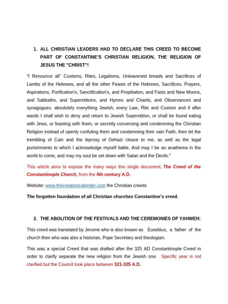 Constantine's Creed: Abolishing Jewish Traditions | PDF | Jesus ...