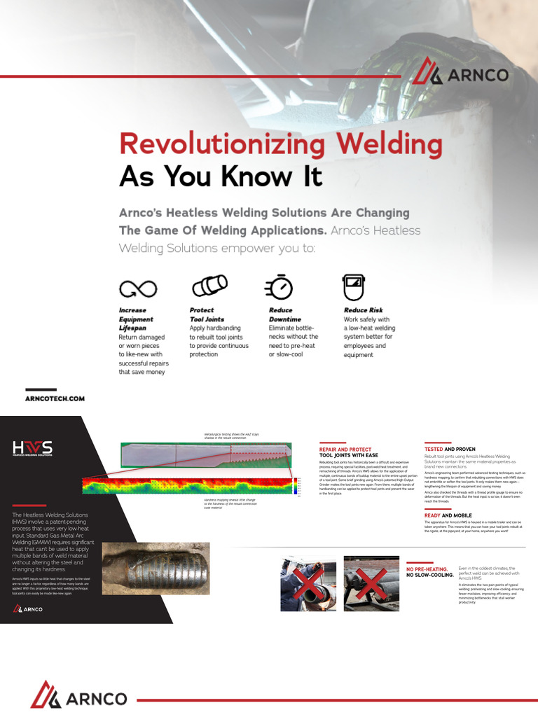 Arnco Heatless Welding Solutions - Tool Joint Rebuilding | PDF | Welding | Construction