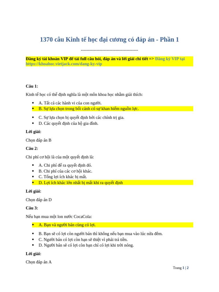 1370 Cau Kinh Te Hoc Dai Cuong Co Dap An Phan 1 2025-07-10 | PDF