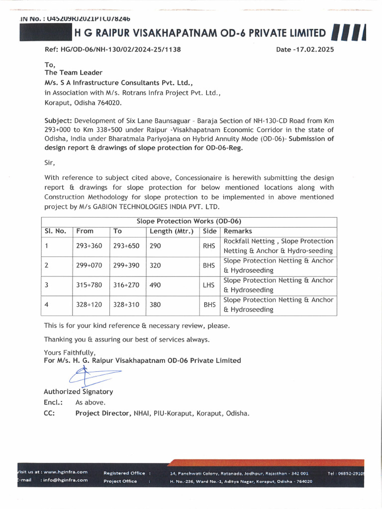 1138 - Submission of Design Report & Drawings of Slope Protection For ...