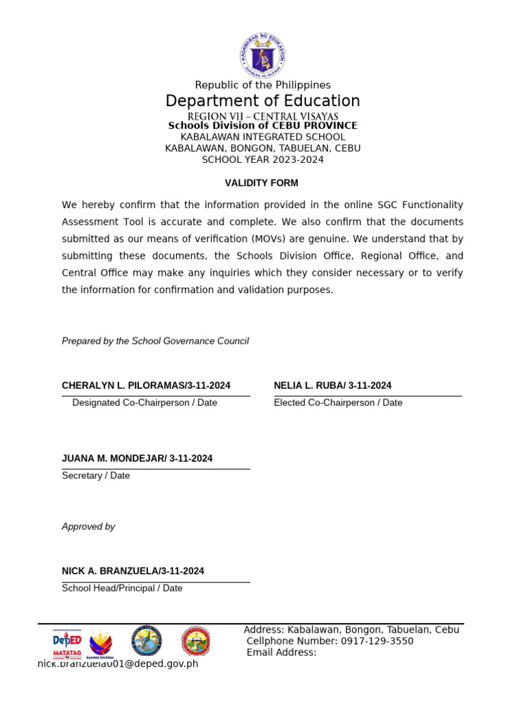 SGC Validity Form | PDF