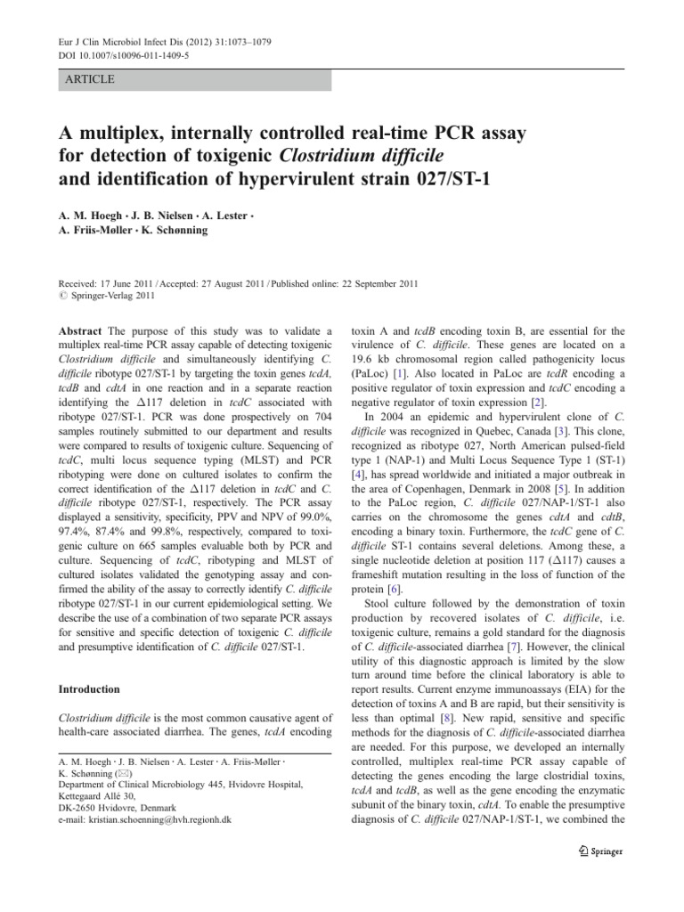 A Multiplex, Internally Controlled Real-Time PCR Assay For Detection of Toxigenic and ...