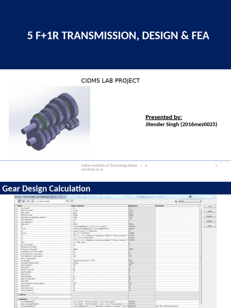 Cidms Lab Project - Jitender Singh (2016mez0025) | PDF | Gear | Machines